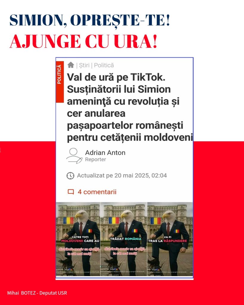 Deputat Mihai Botez: „Simion, oprește-te! Ajunge cu ura!”